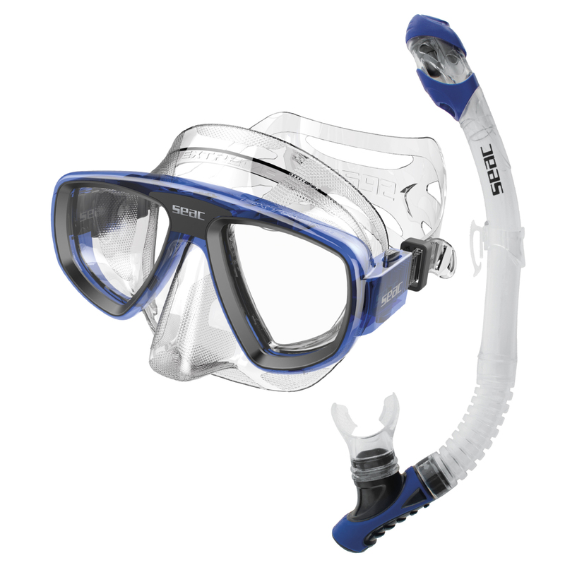 SEACSUB MASKE/SNORKEL SET BIS EXTREME REVERSE DRY SNORKEL BLÅ - Aquashoppen